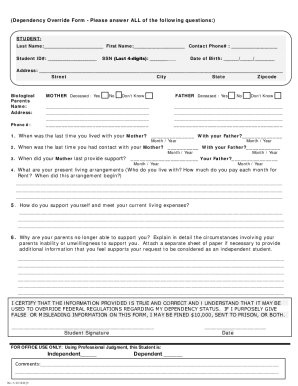 Fillable Online 2022-2023 Dependency Override Request Form DIRECTIONS ...