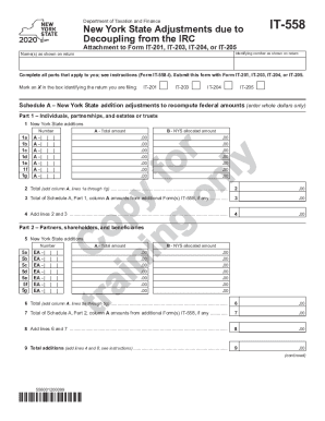 Fillable Online Form IT-558 New York State Adjustments Due to ...