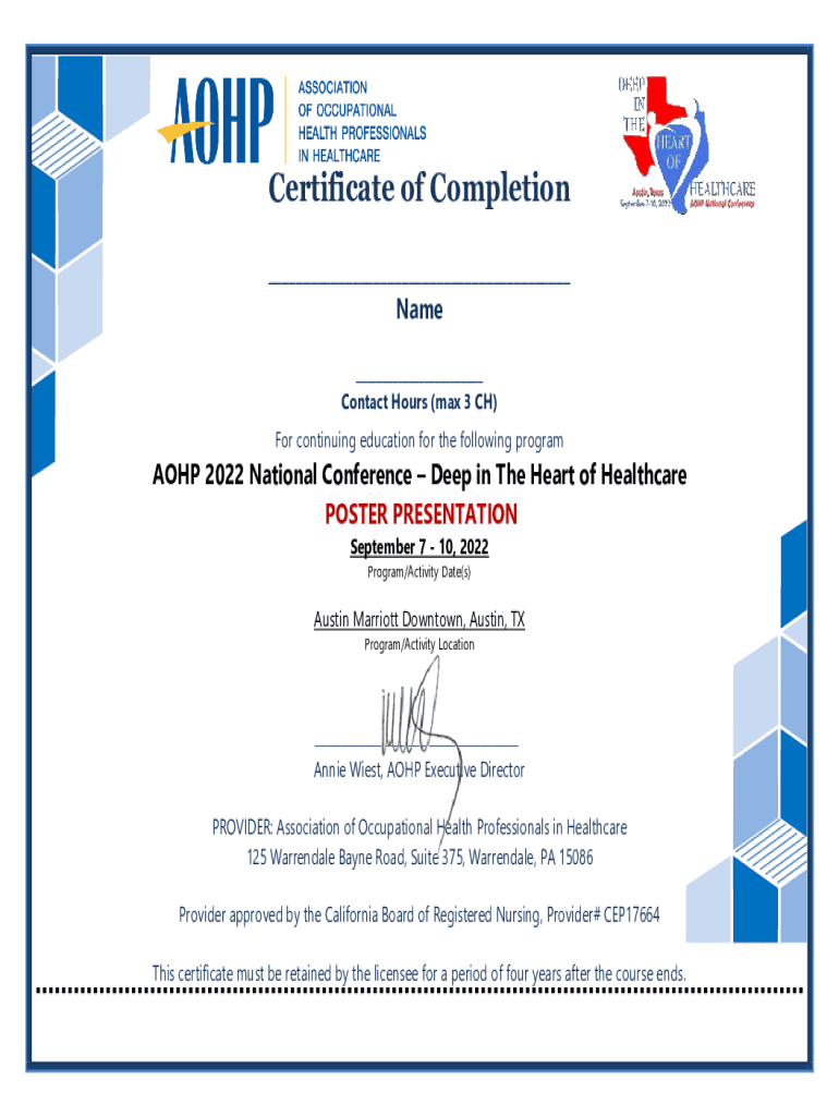 Fillable Online Certificate of Successful Completion - AOHP Fax Email ...