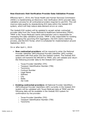 Fillable Online New Electronic Visit Verification Provider Data ...