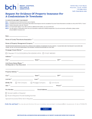 Fillable Online Request For Evidence Of Property Insurance For A ...