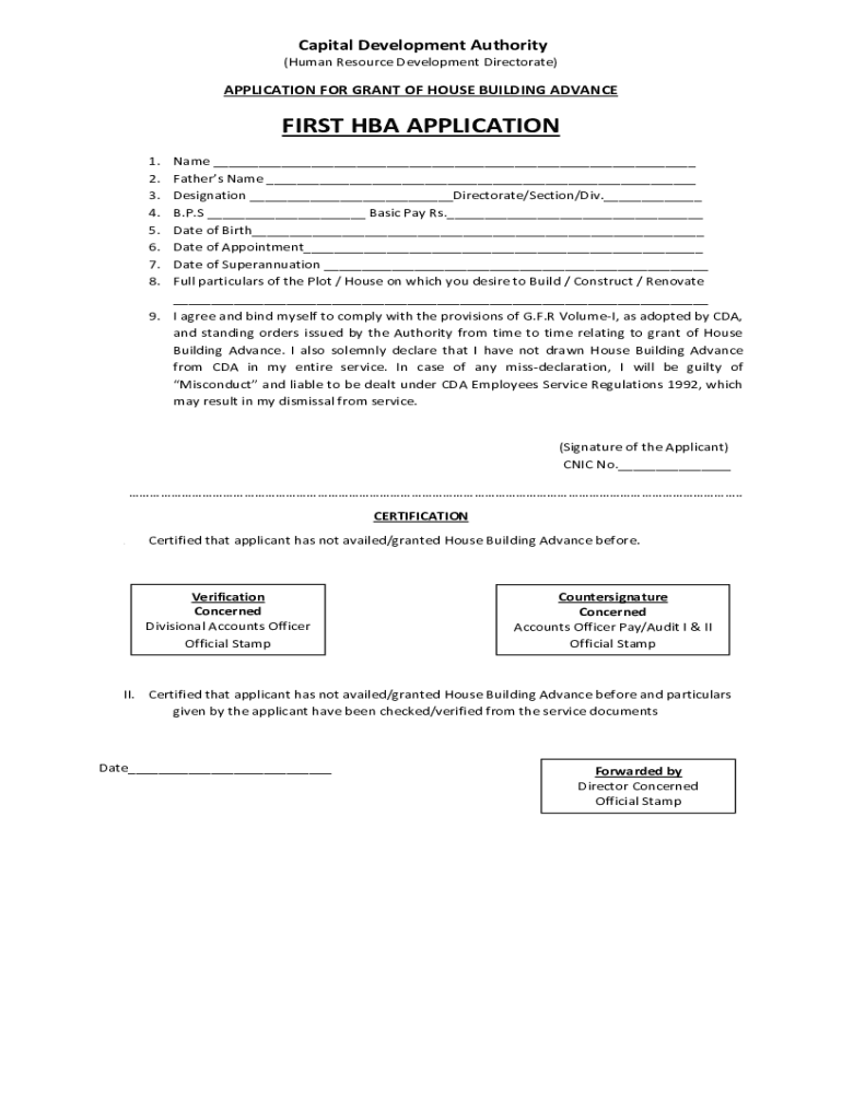 Fillable Online House Building Advance - Finance Department Fax Email ...