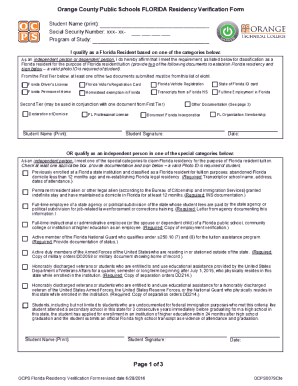 Fillable Online FLORIDA Residency Verification Form - Orange County ...