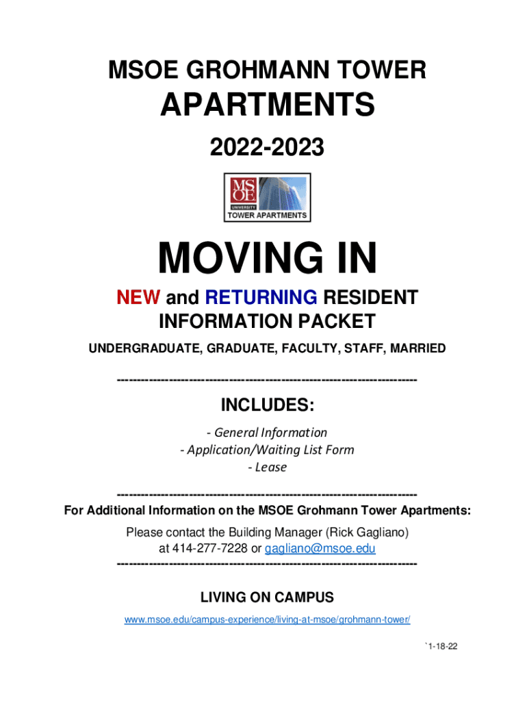 Fillable Online Grohmann Tower Move-In - Milwaukee School of ...