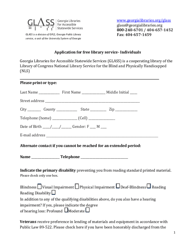 Fillable Online Georgia Library Service for the Blind and Print Disabled Fax Email Print - pdfFiller
