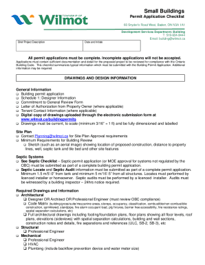 Fillable Online Small Buildings - Permit Application Checklist - Wilmot ...