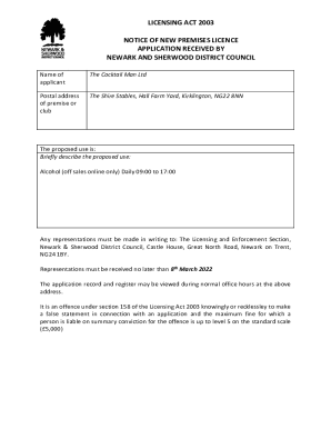Fillable Online Licensing Act 2003 notice and advertisement templates ...