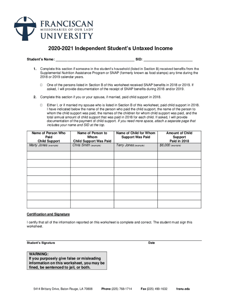 Fillable Online Please complete Income Worksheet on the back, below ...