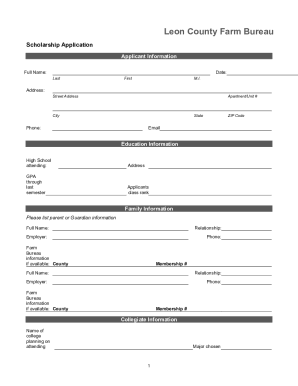 Fillable Online leon co farm bureau scholar.app.22 Fax Email Print - pdfFiller