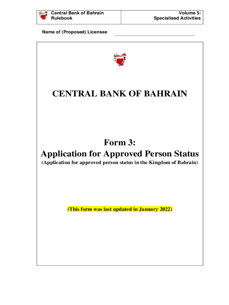 Fillable Online Form 3 Application for Approved Person Status - CBB Rulebook Fax Email Print ...