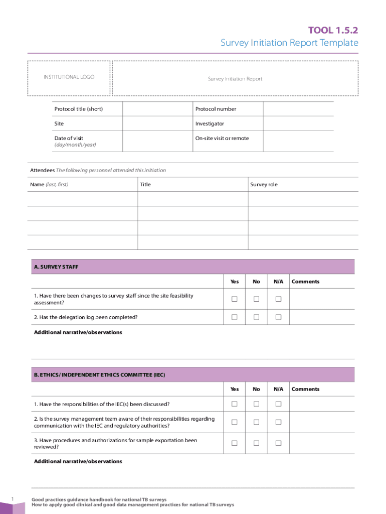 Fillable Online Survey Initiation Report Template TOOL 1.5.2 - TDR Fax ...