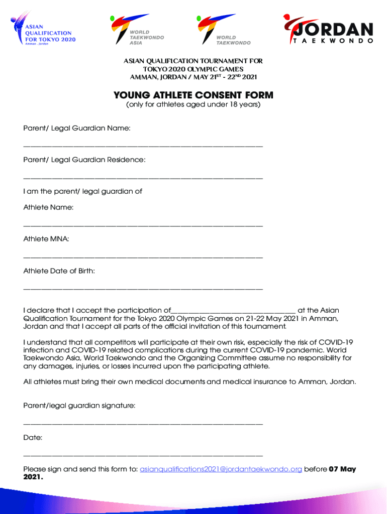 Fillable Online YOUNG ATHLETE CONSENT FORM - Simply Compete Fax Email ...