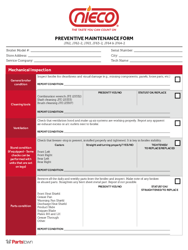 Fillable Online PREVENTIVE MAINTENANCE FORM Fax Email Print - pdfFiller