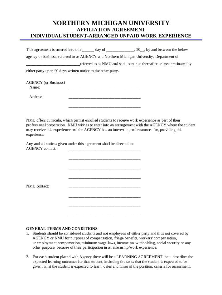 AFFILIATION AGREEMENT INDIVIDUAL STUDENT- ... Doc Template | pdfFiller