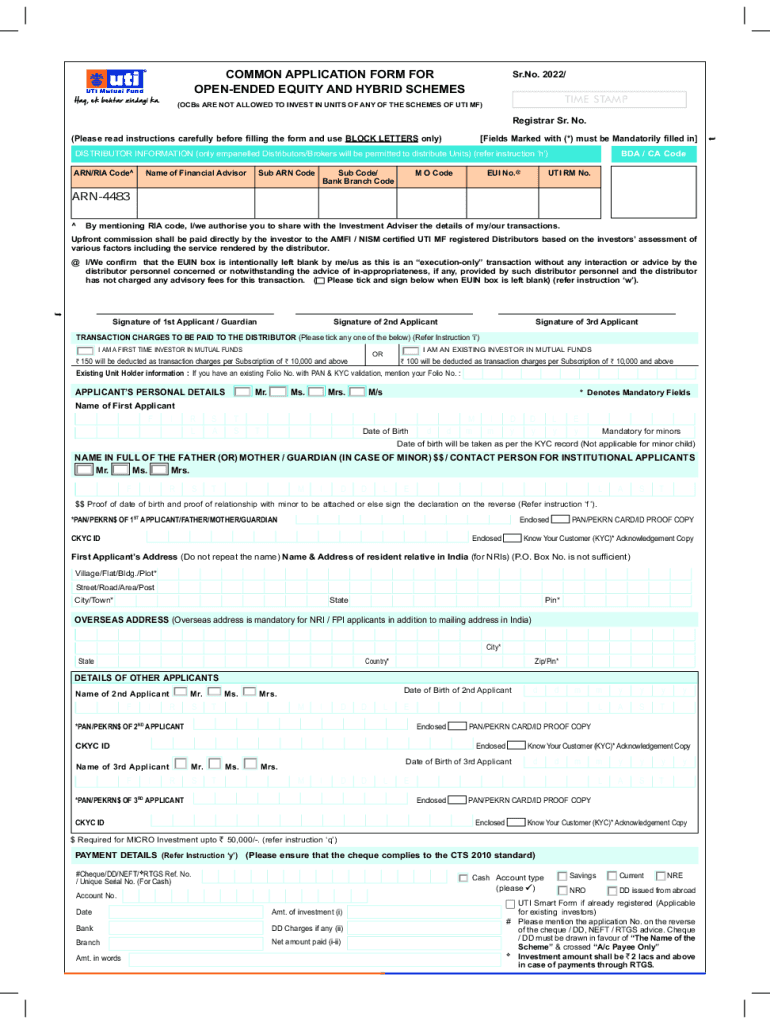 Fillable Online common application form for open-ended equity and ... - UTIITSL Fax Email Print ...