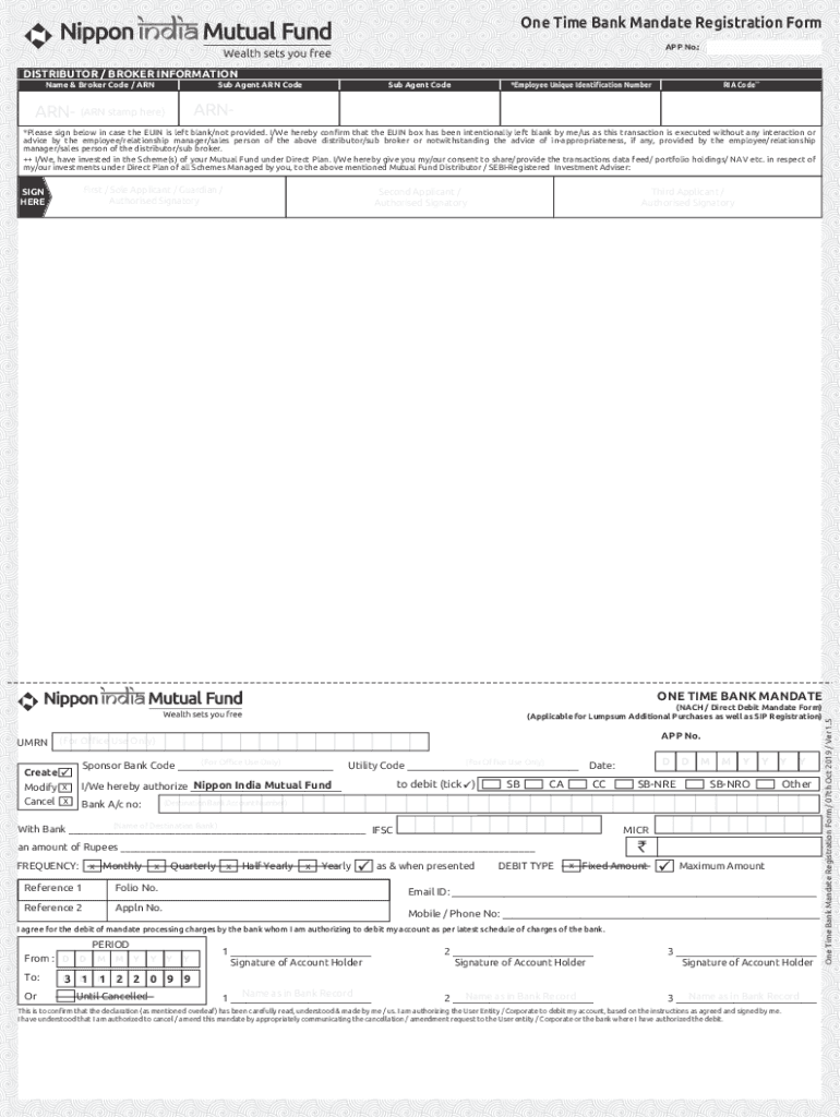 Fillable Online One Time Mandate Form - PGIM India Mutual Fund Fax Email Print - pdfFiller