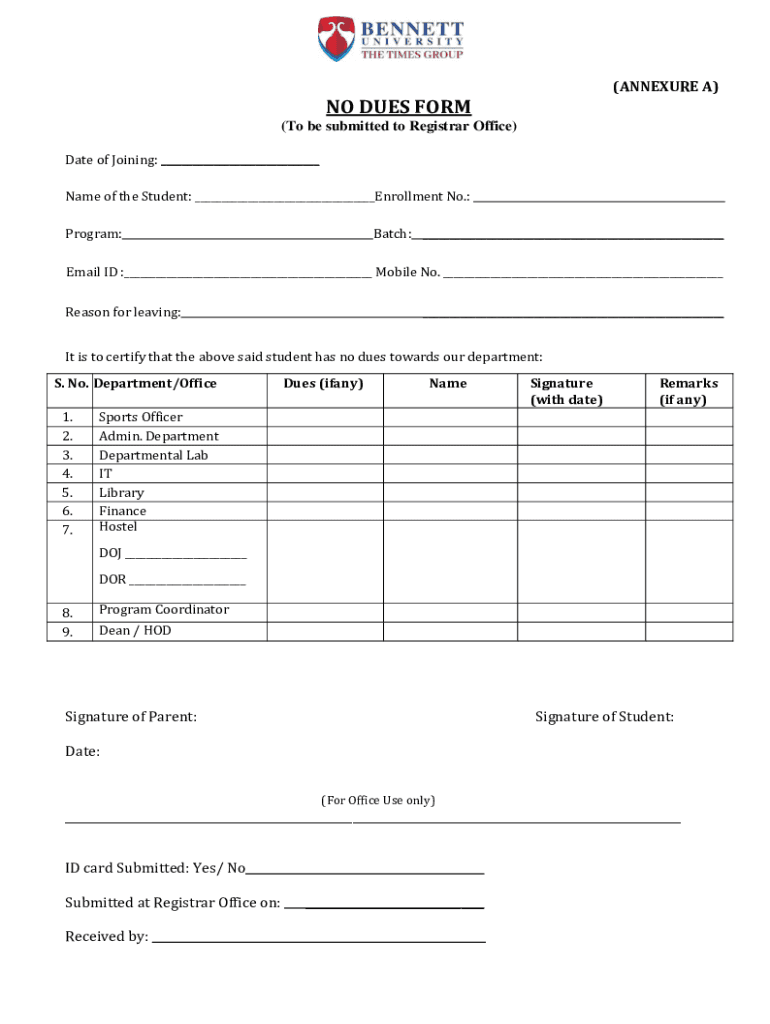 Fillable Online no dues certificate for students - Sikkim University ...