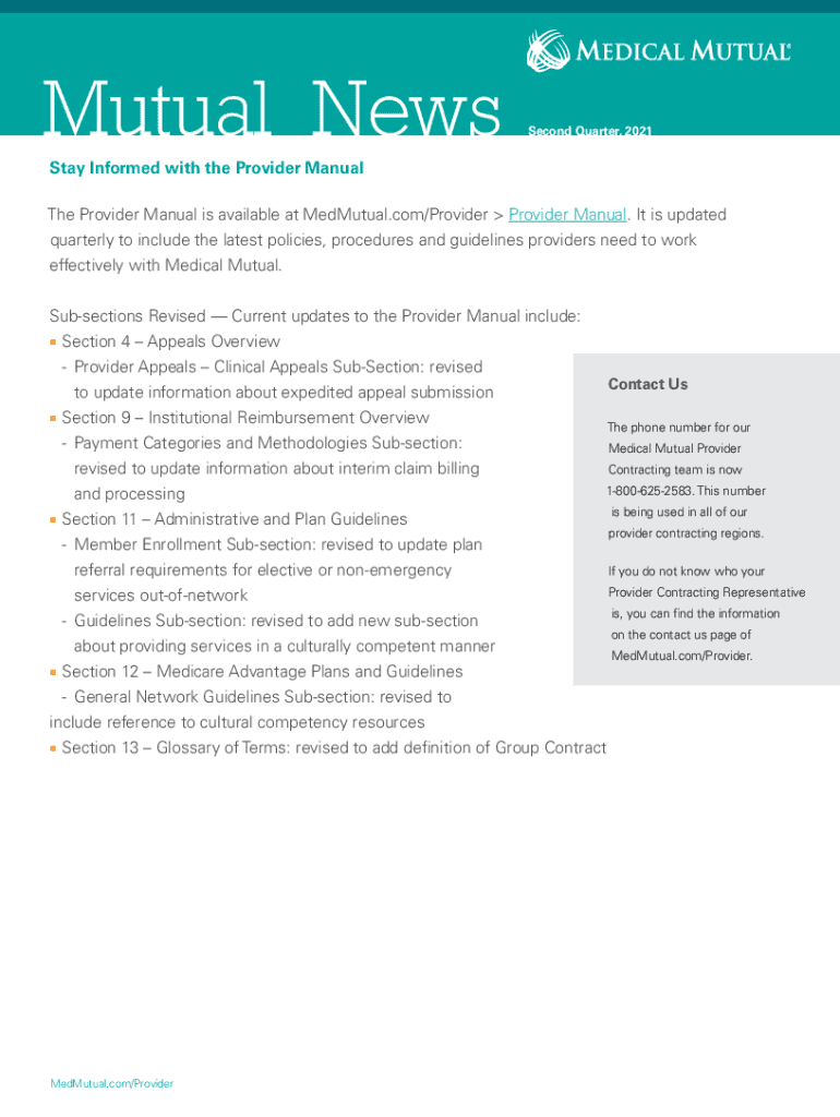 Fillable Online Stay Informed with the Provider Manual - Medical Mutual Fax Email Print - pdfFiller