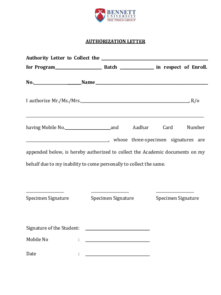 Fillable Online Letter of Authorization Format, Samples - A Plus Topper Fax Email Print - pdfFiller