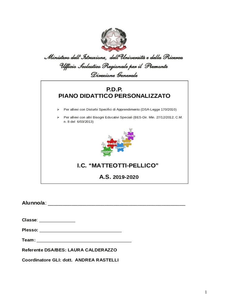 Dettagli del documentoP.D.P. Piano Didattico Personalizzato Doc Template | pdfFiller