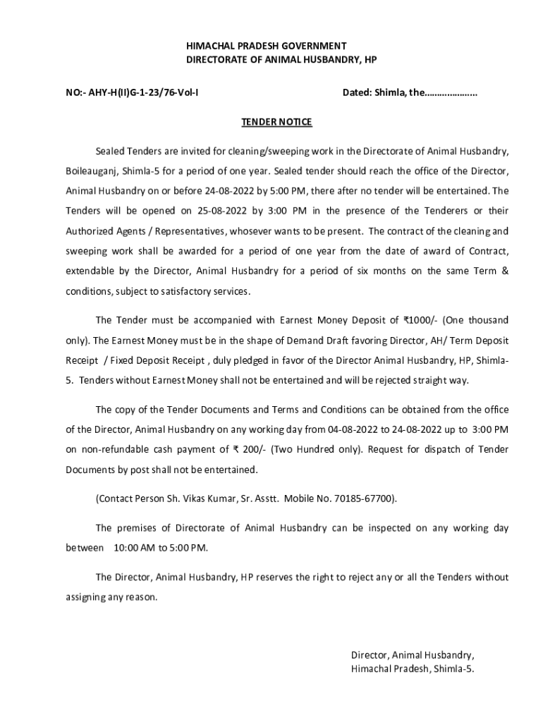 Fillable Online hpagrisnet gov Tenders 1 Public Works Department ...