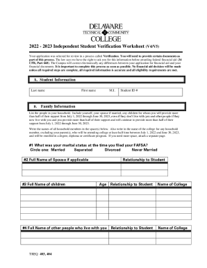 Fillable Online 2023 Independent Student Verification Worksheet (V4/V5) Fax Email Print - pdfFiller