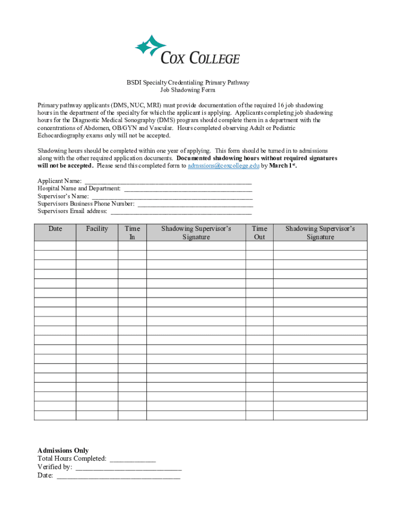 Fillable Online Job Shadowing form (2) Fax Email Print - pdfFiller