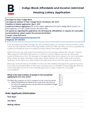 Fillable Online Indigo Block Standardized Housing Lottery Application ...
