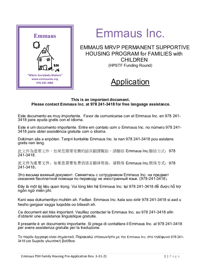 Fillable Online Emmaus PSH-Families - Application -final-corrected 3-31-21 Fax Email Print ...