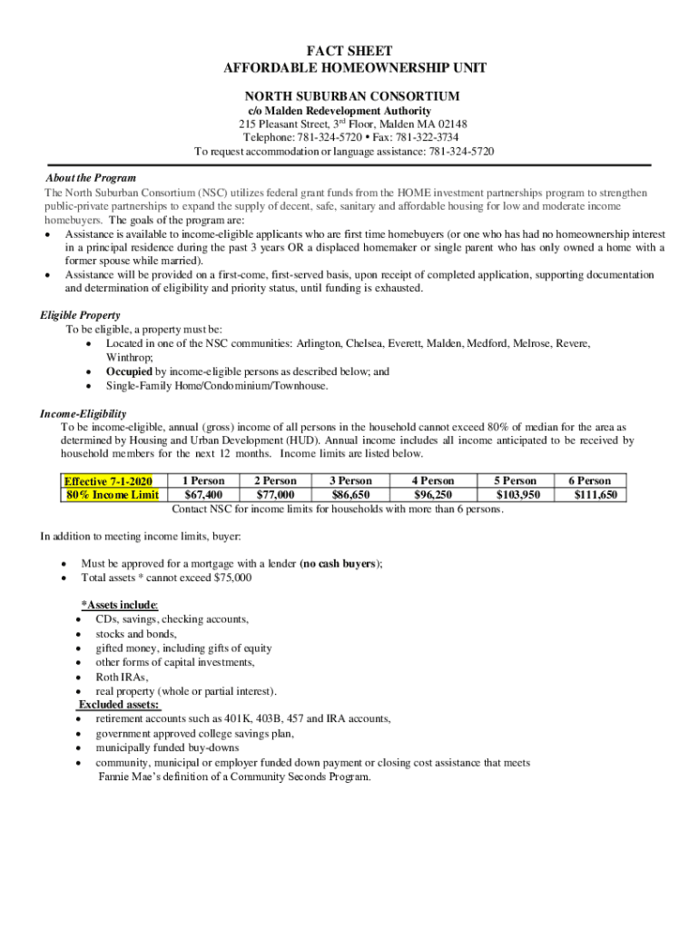 Fillable Online FACT SHEET AFFORDABLE HOMEOWNERSHIP UNIT Fax Email ...
