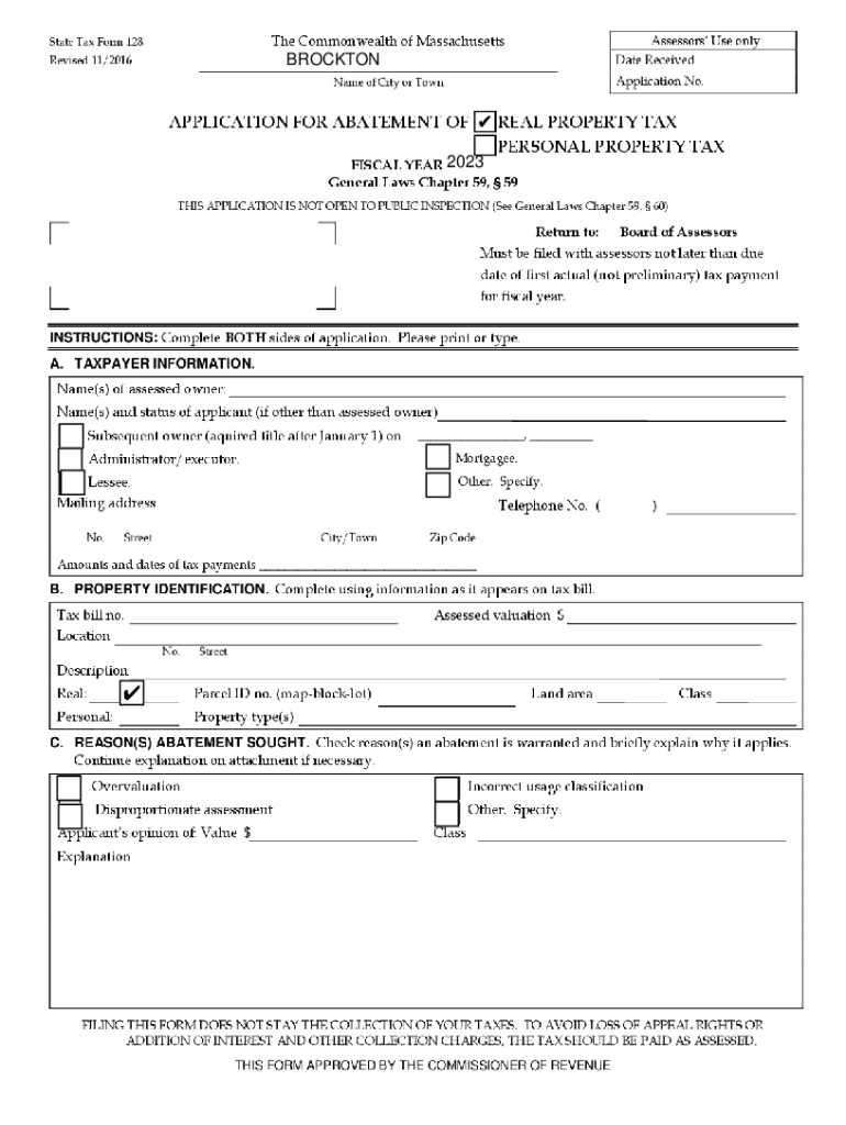 Fillable Online brockton ma State Tax Form 128 Application for ...