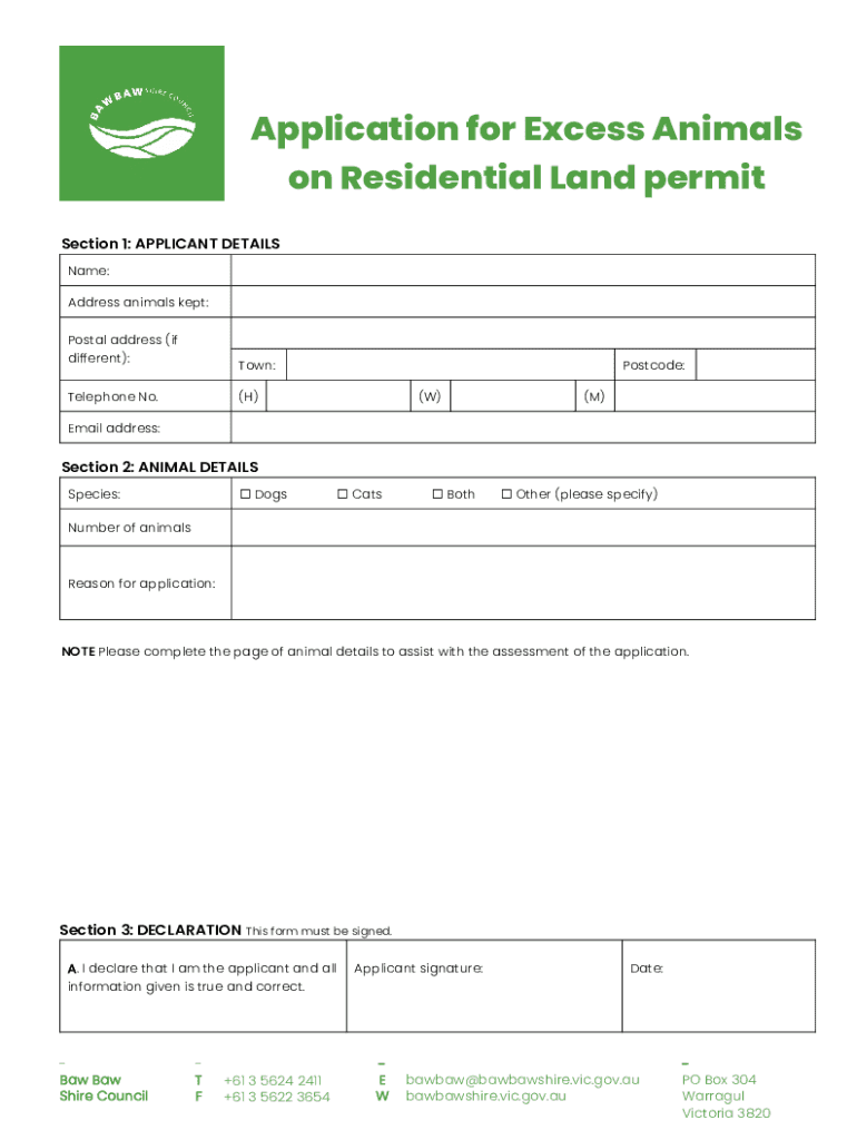 Fillable Online EXCESS ANIMAL PERMIT APPLICATION Fax Email Print - pdfFiller