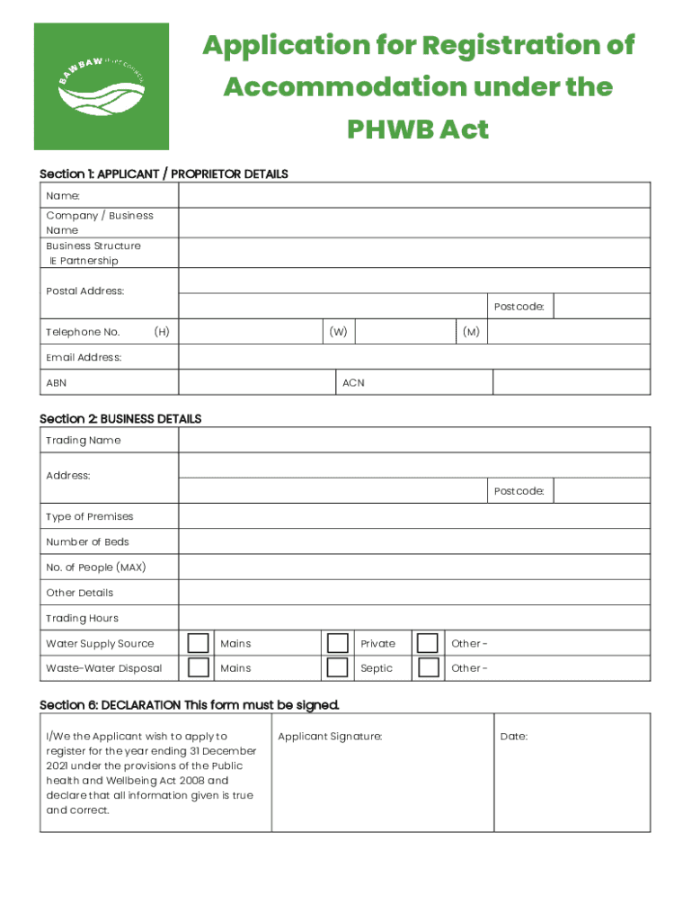 Fillable Online Application for Registration of Accommodation under the ...