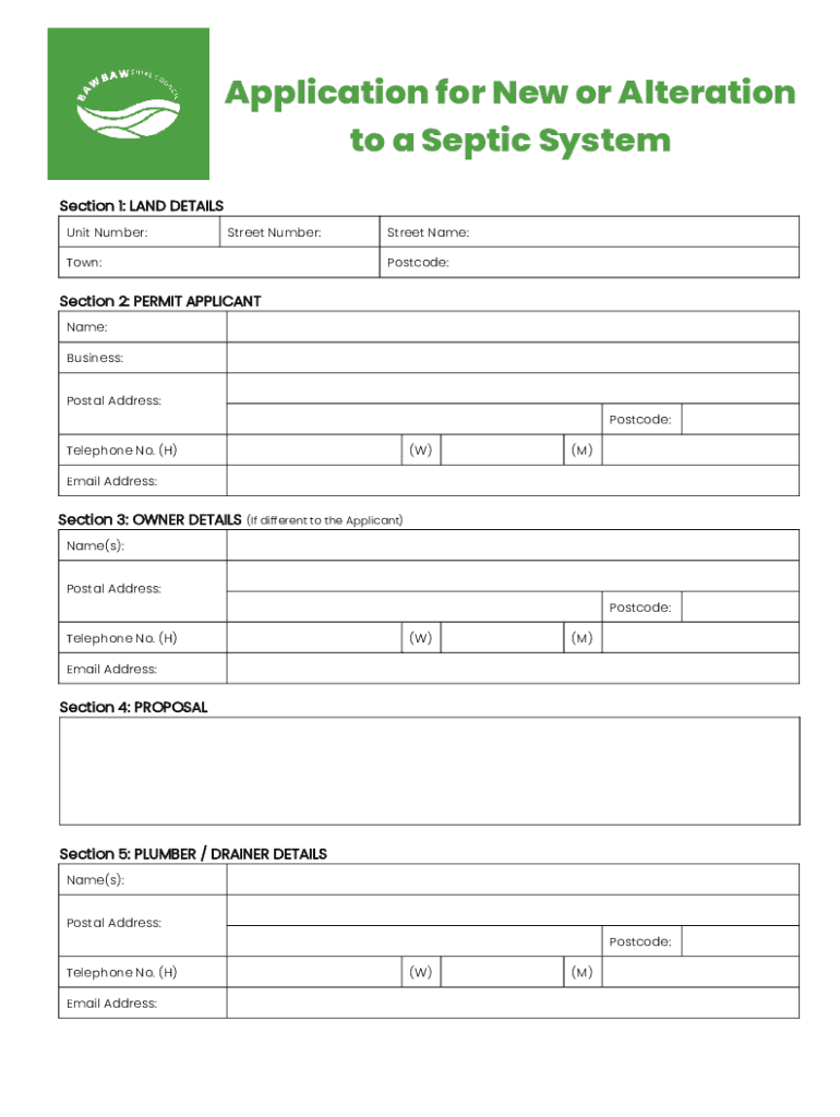 Fillable Online Application for New or Alteration to a Septic System Fax Email Print - pdfFiller