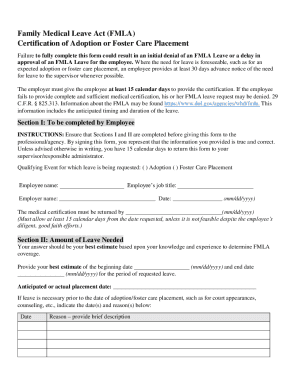 Fillable Online brockton ma FMLA Certification of Adoption or Foster ...