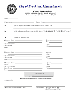 Fillable Online brockton ma Chapter 30B Quote Form - City of Brockton ...