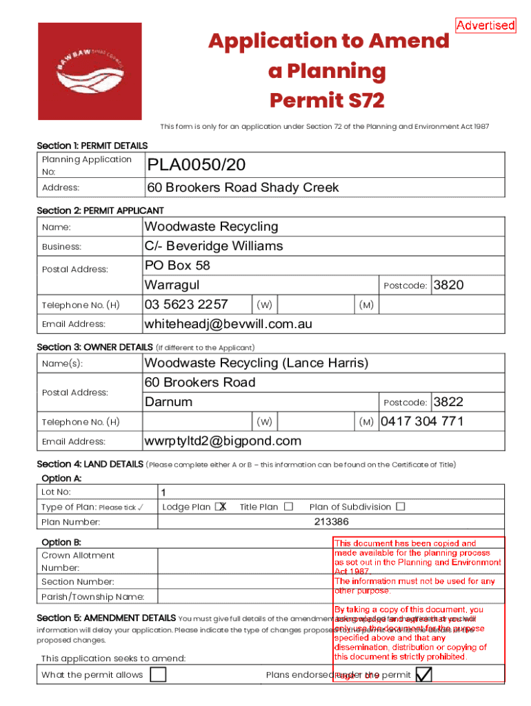 Fillable Online Amended Planning Permit Application - Online Form Fax ...
