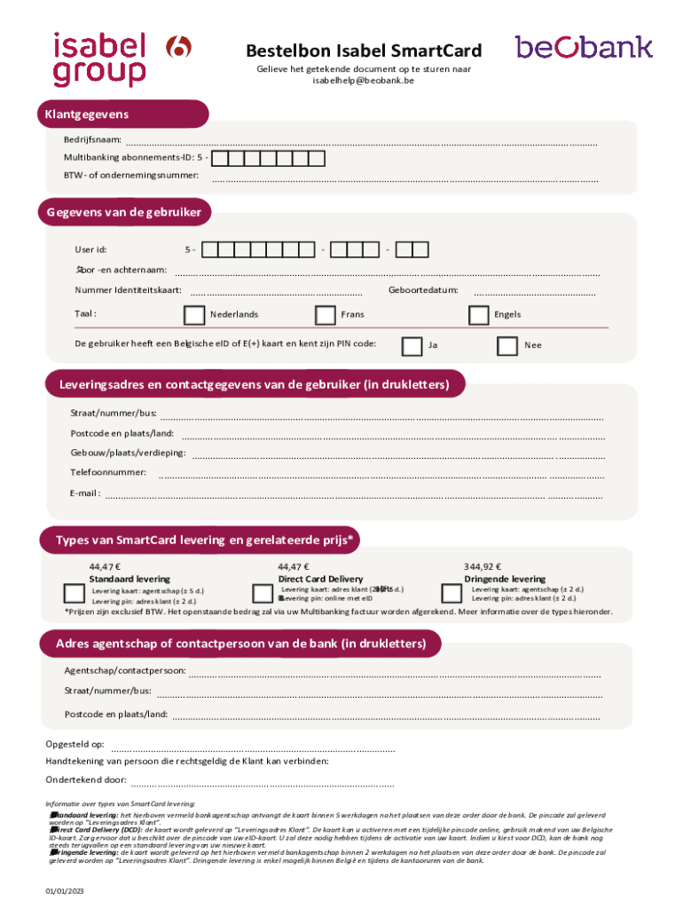 Invulbaar Online Bestelbon Isabel SmartCard - isabel.eu Faxnummer Email ...