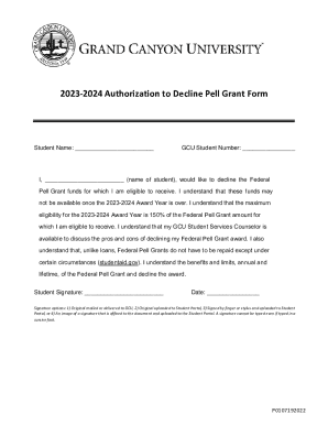 Fillable Online Authorization to Decline Pell Grant Form Fax Email ...