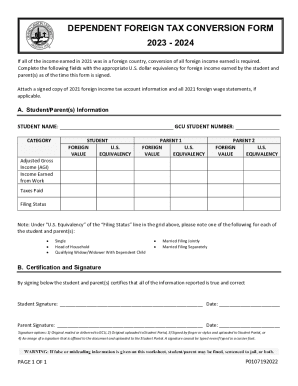 Fillable Online Dependent Foreign Tax Conversion Form Fax Email Print - pdfFiller
