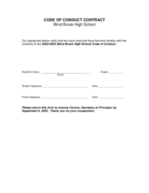 Fillable Online CODE OF CONDUCT CONTRACT Blind Brook High School Fax ...