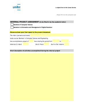 Fillable Online INTERNAL PROJECT ASSESSMENT (to be filled in by the ...