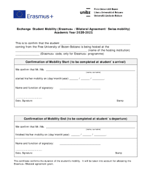 Fillable Online Exchange Student Mobility (Erasmus+ /Bilateral ...