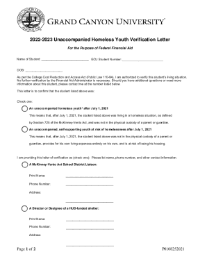 Fillable Online Unaccompanied Homeless Youth Verification Letter For ...