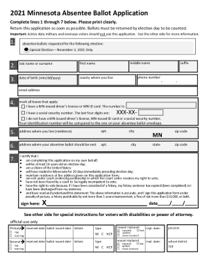 Fillable Online 2021 Minnesota Absentee Ballot Application Fax Email ...