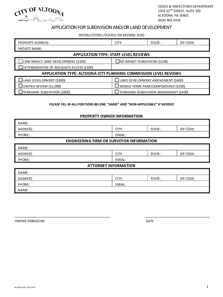 Fillable Online Subdivision and/or Land Development Application Fax Email Print - pdfFiller
