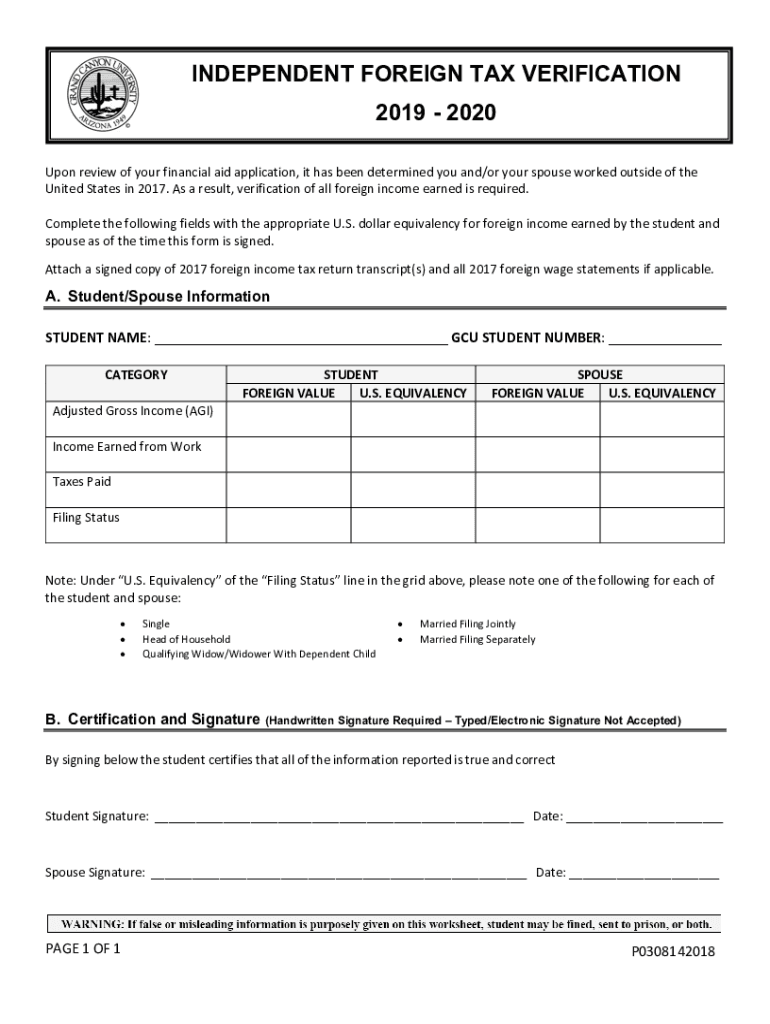 Fillable Online 2018-2019 Independent Foreign Tax Verification.docx Fax Email Print - pdfFiller