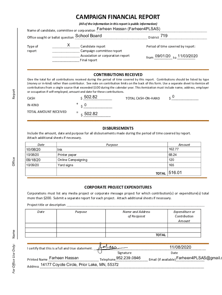 Campaign Financial Report - Blank Fillable Template | Fill Out, Print ...