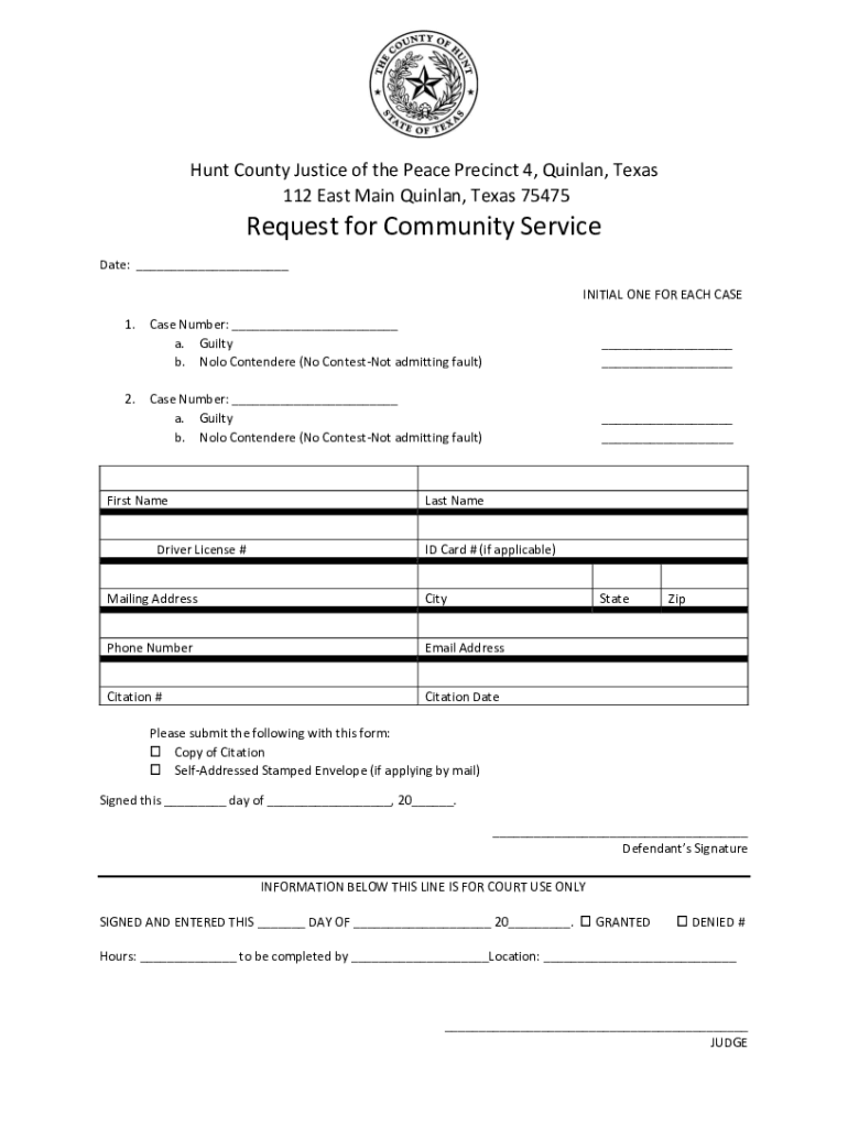 Fillable Online Fillable Request for Community Service (Hunt County ...