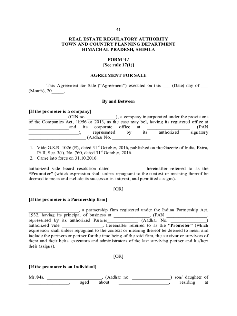 Fillable Online Agreement for Sale - RERA Registration Fax Email Print ...